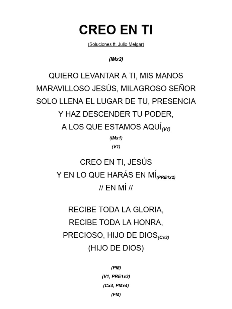 Letra de "Creo en Ti" - Julio Melgar | PDF