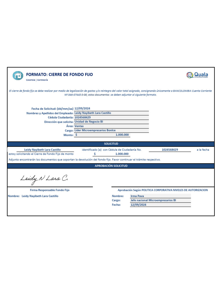 CIERRE FONDO FIJO Leidy Lara | PDF