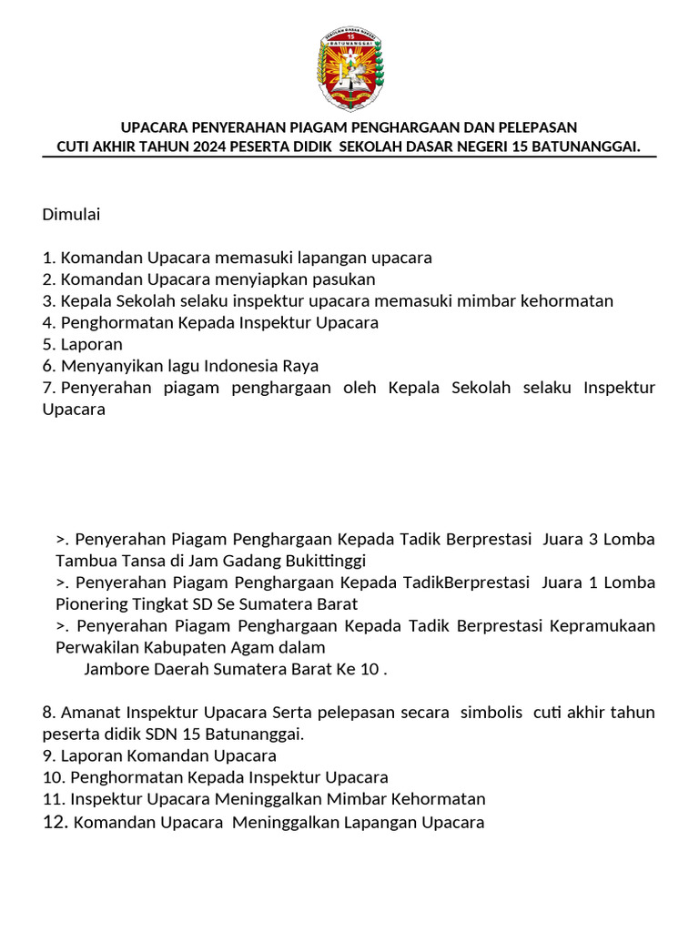 Upacara Penyerahan Piagam Penghargaan | PDF