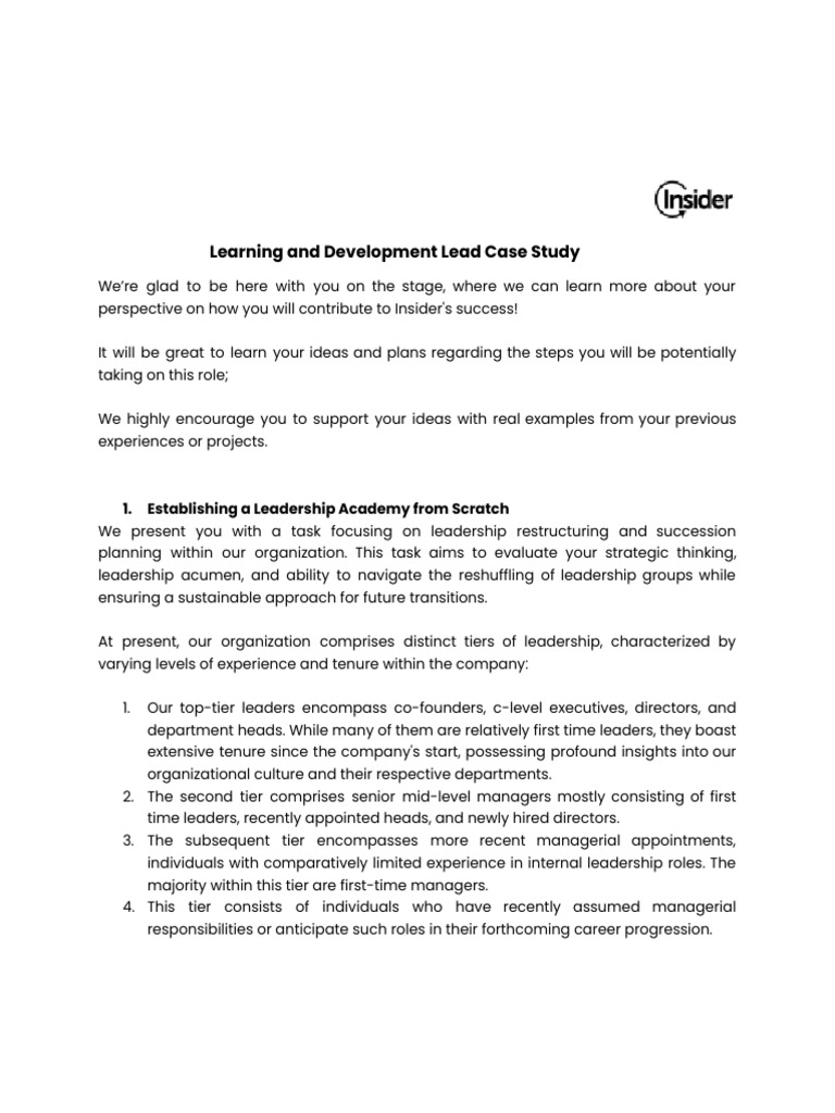 Learning and Development Lead Task | PDF | Leadership | Evaluation