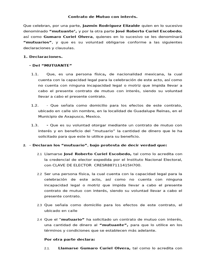 Contrato de Mutuo Con Interes | PDF