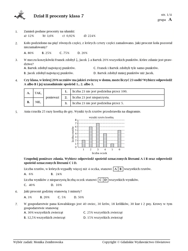 Dział II Procenty Klasa 7 | PDF