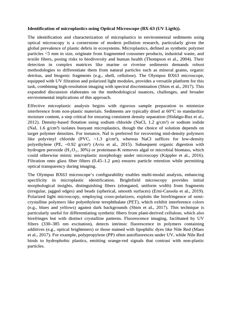 Identification of microplastics using Optical Microscope | PDF | Scientific Techniques | Microscopy