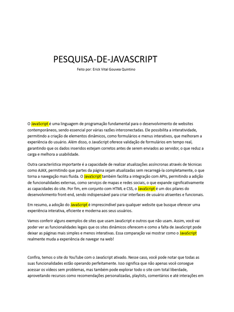 Atividade Erick Pesquisa 22 | PDF | Script Java | Rede mundial de computadores