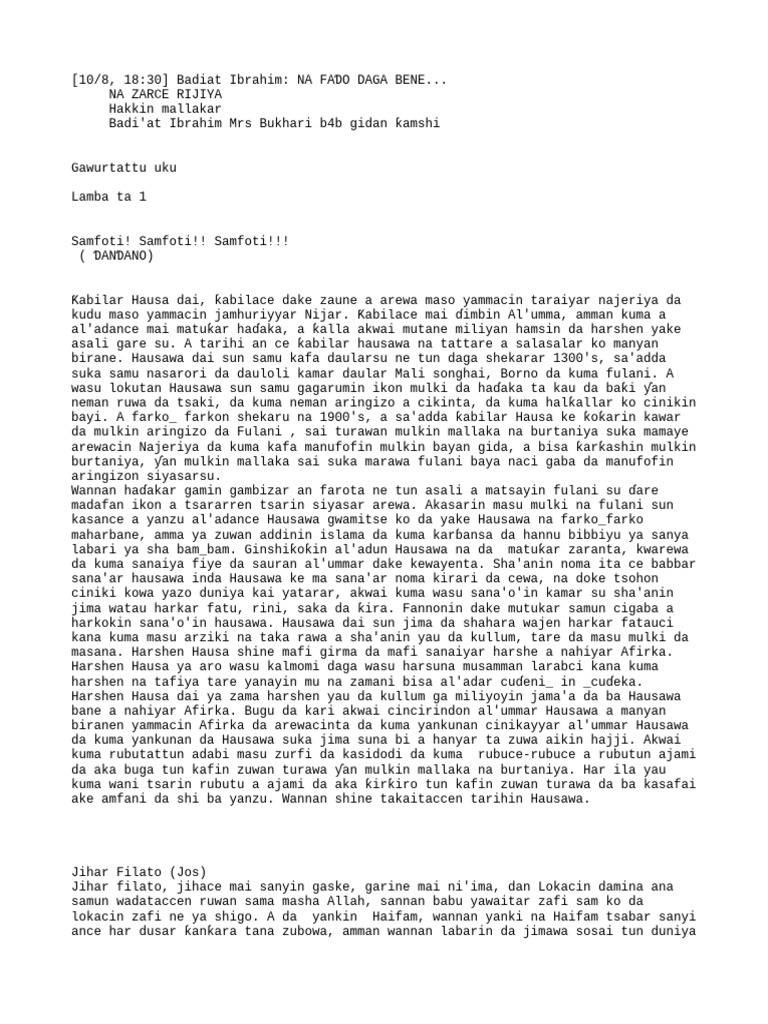 Na Fad'o Daga Bene Na Fad'a Rijiya(by Badi'at Ibrahim) | PDF