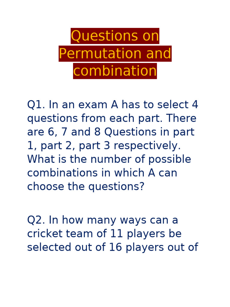 Permutation and Combination Questions | PDF