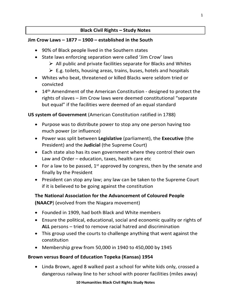 Black Civil Rights Movement Study Notes | PDF | March On Washington For ...