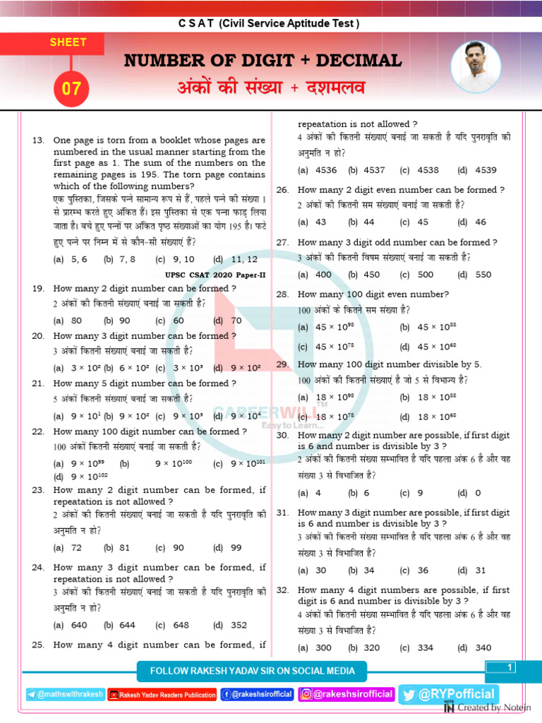 No. of Digit and Decimal Sheet-02 - 482693 - Crwill | PDF | Decimal ...