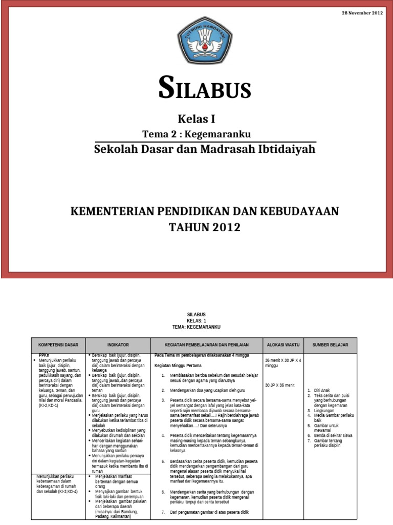2. Silabus Kegemaranku Kelas I_Ok | PDF