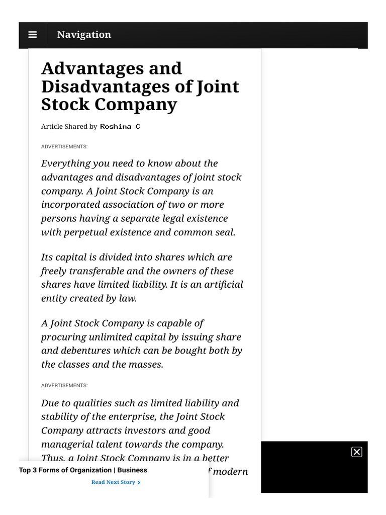 Advantages and Disadvantages of Joint Stock Company | PDF | Stocks ...