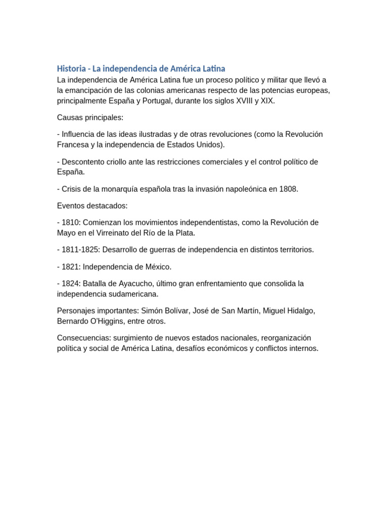 Historia - La Independencia de América Latina | PDF