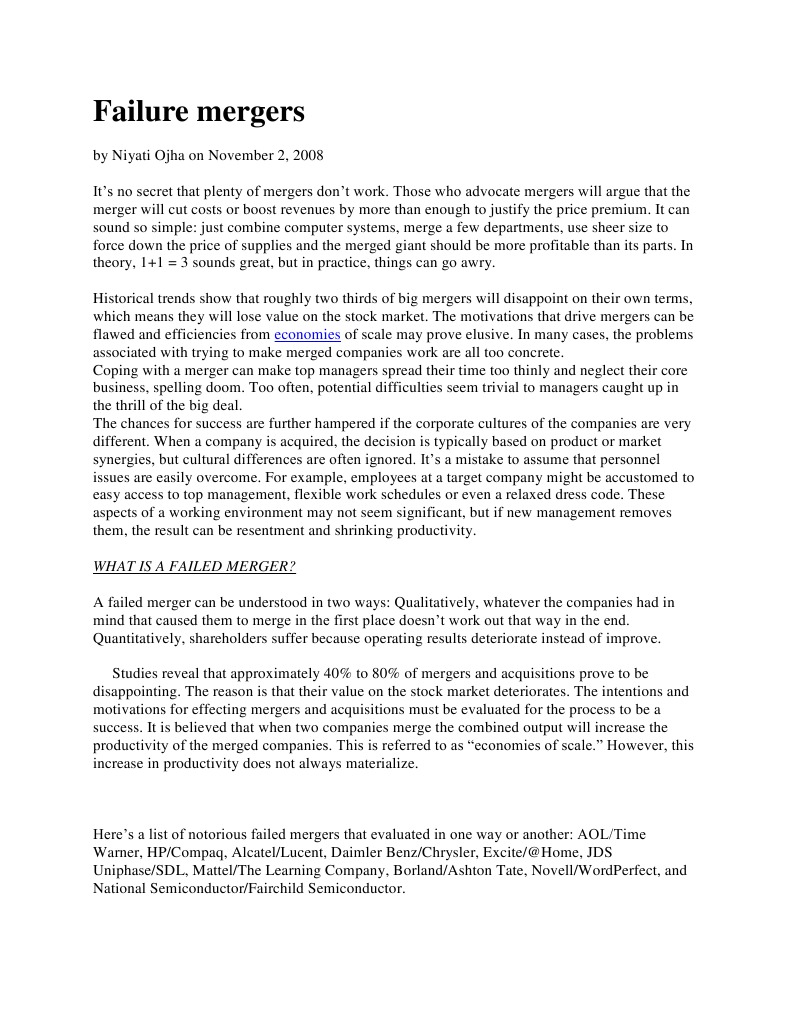 Failure Mergers | PDF | Mergers And Acquisitions | Hewlett Packard