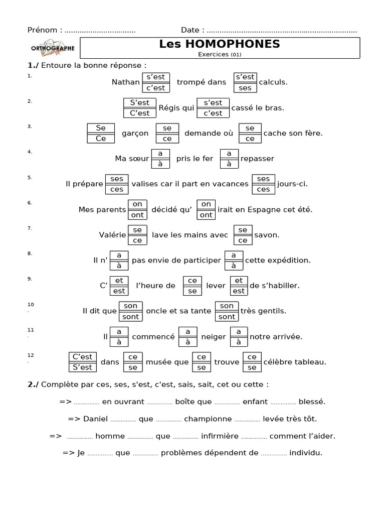 Exercices sur les homophones en français | PDF | Échecs | Théorie (échecs)