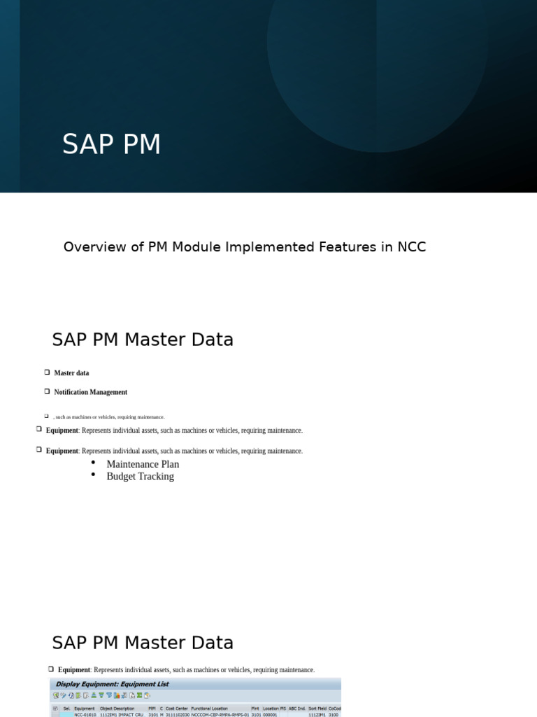 Sap PM: Overview of PM Module Implemented Features in NCC | PDF | Reliability Engineering ...
