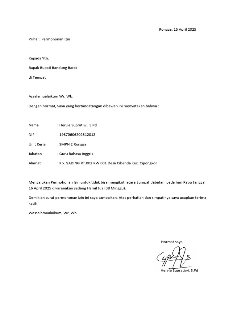 Permohonan Izin Hervie Supratiwi | PDF