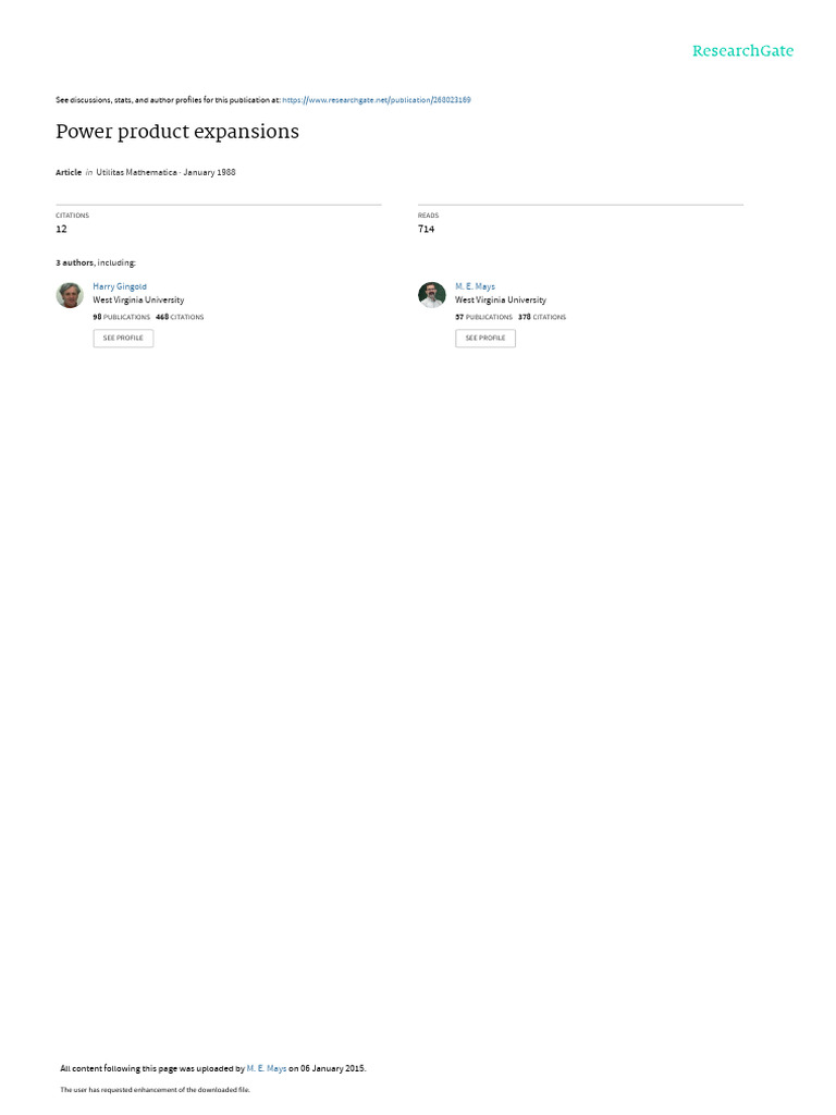 Power Product Expansions | PDF | Recurrence Relation | Power Series