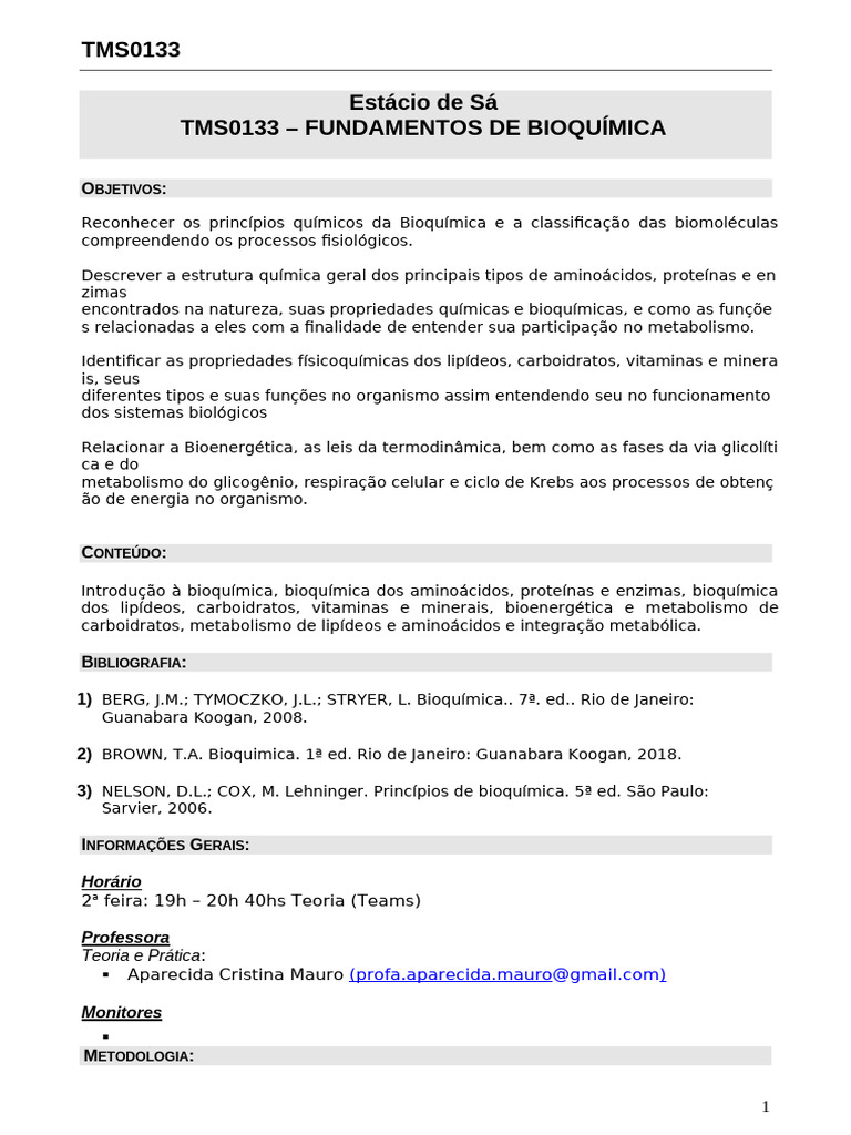 Plano_de_aula_-_Bioqu_mica (2) | PDF | Bioquímica | Química