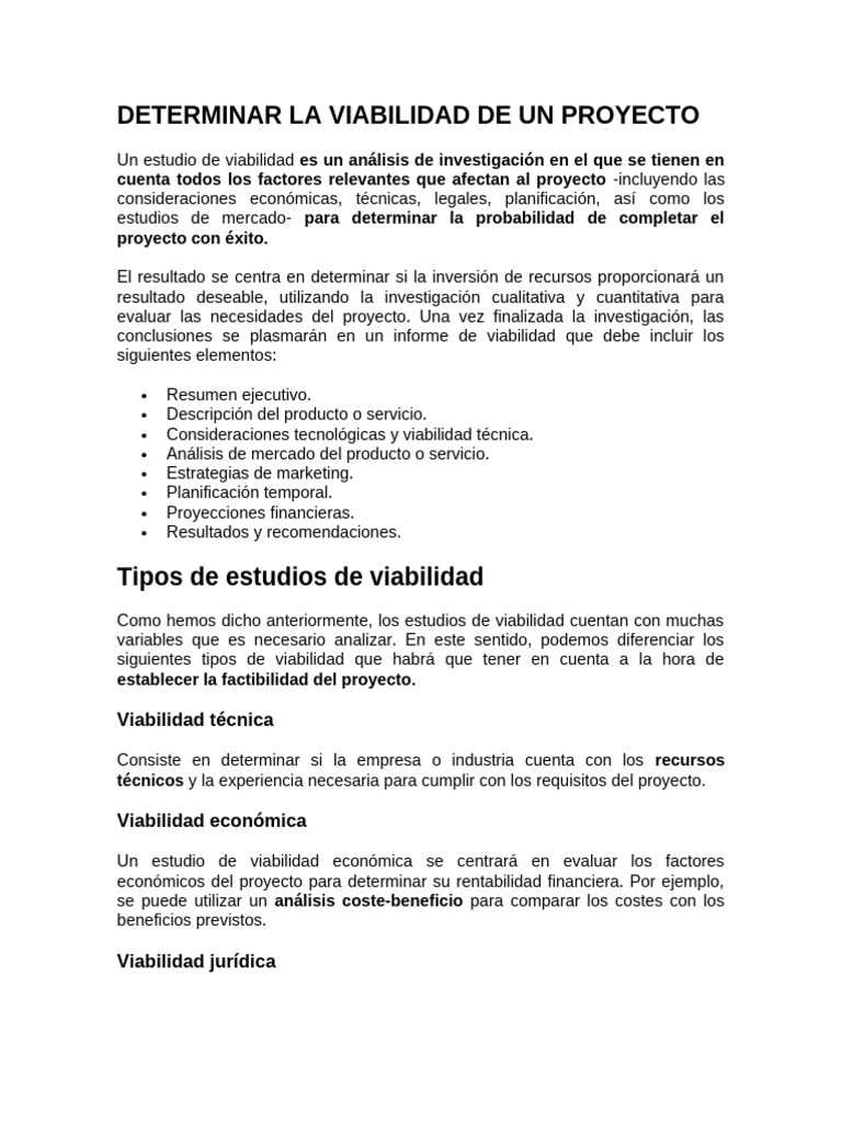 Determinar La Viabilidad de Un Proyecto | PDF | Estudio de factibilidad ...
