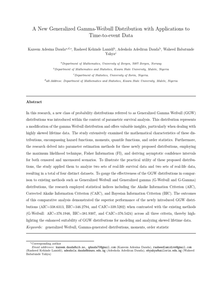 A New Generalized Gamma-Weibull Distribution With | PDF | Mathematics | Statistical Models