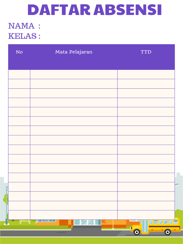 Ungu Ilustrasi Sekolah Daftar Absensi Dokumen A4 - 20250414 - 162745 ...