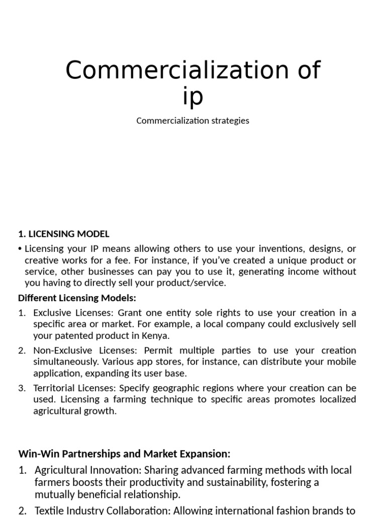 Commercialization of Ip | PDF | Intellectual Property | Franchising