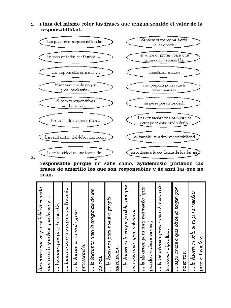 El Valor de La Responsabilidad para Cuarto de Primaria | PDF | Autoestima