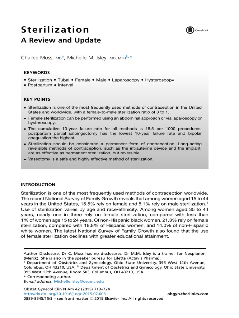 Sterilization - A Review and Update | PDF | Human Reproduction ...