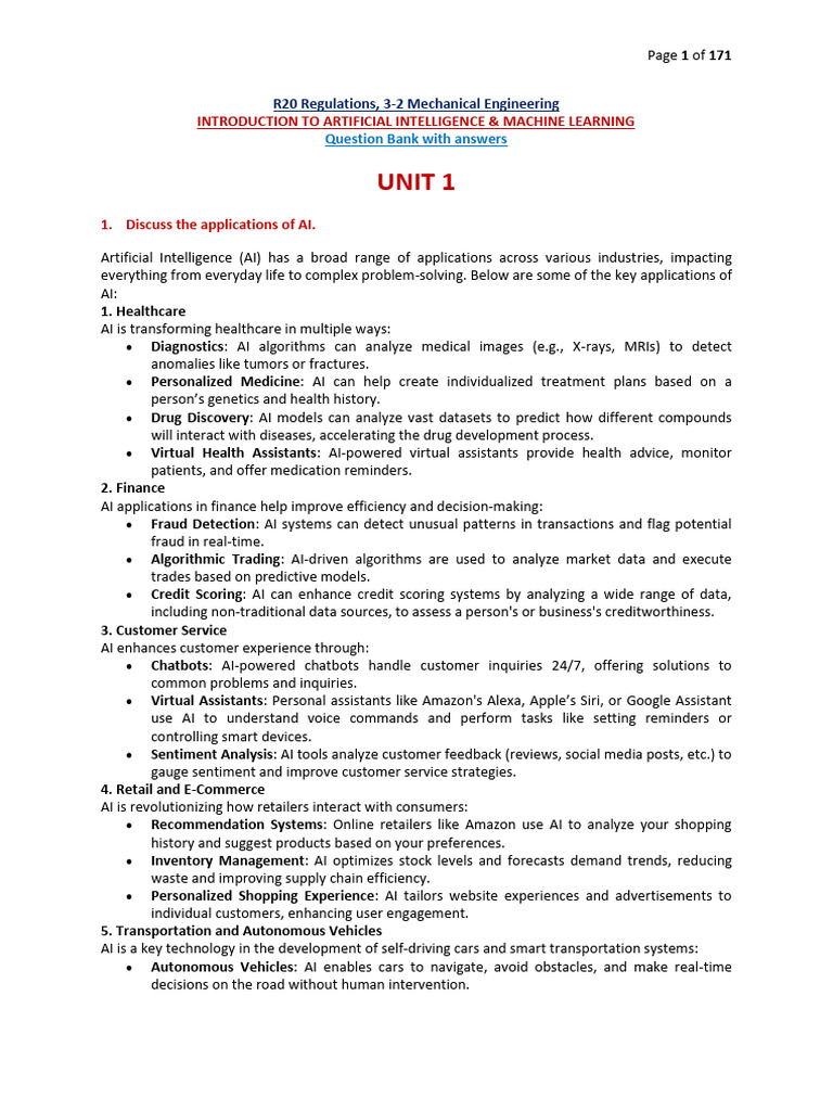 AIML QB With Answers | PDF | Artificial Intelligence | Intelligence (AI) & Semantics