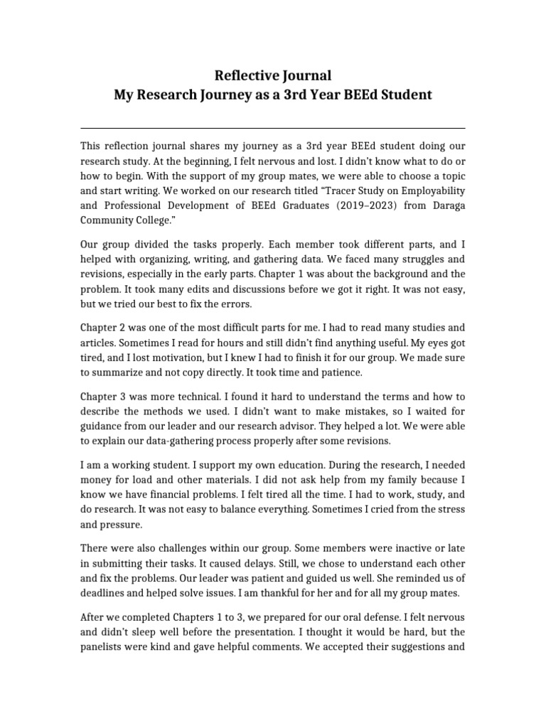 Reflective Journal Research Journey | PDF | Learning | Cognition