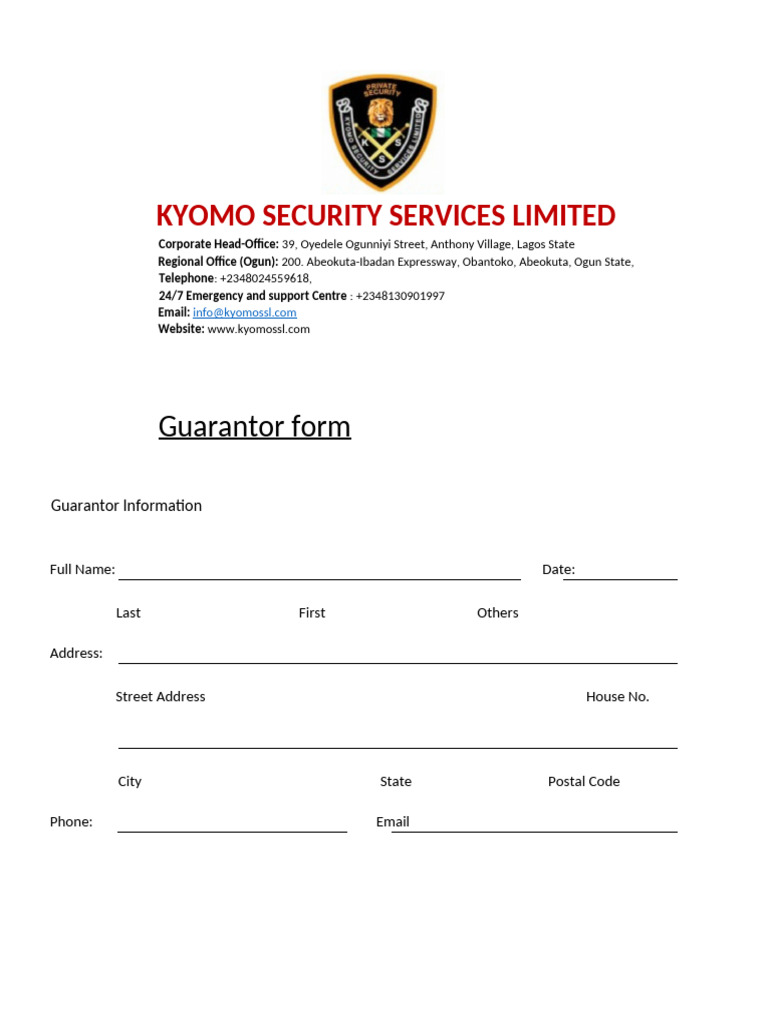 KSSL Security Guarantor Form-1 | PDF