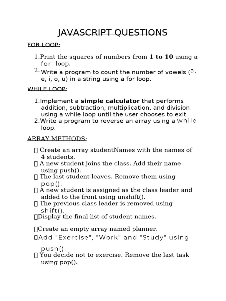 JavaScript Loop and Array Exercises | PDF | Java Script | Computer Programming