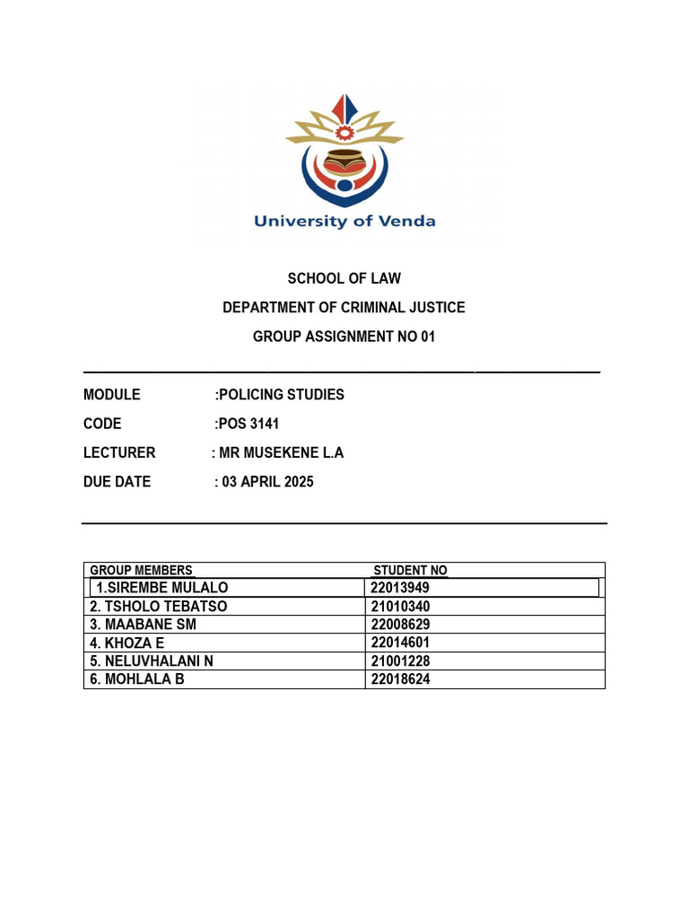 Policing Assignment No01 | PDF
