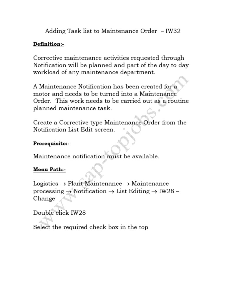 IW32-Add Task List To PM Order | PDF