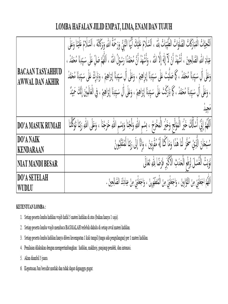 Lomba Hafalan Doa dan Tasyahhud | PDF