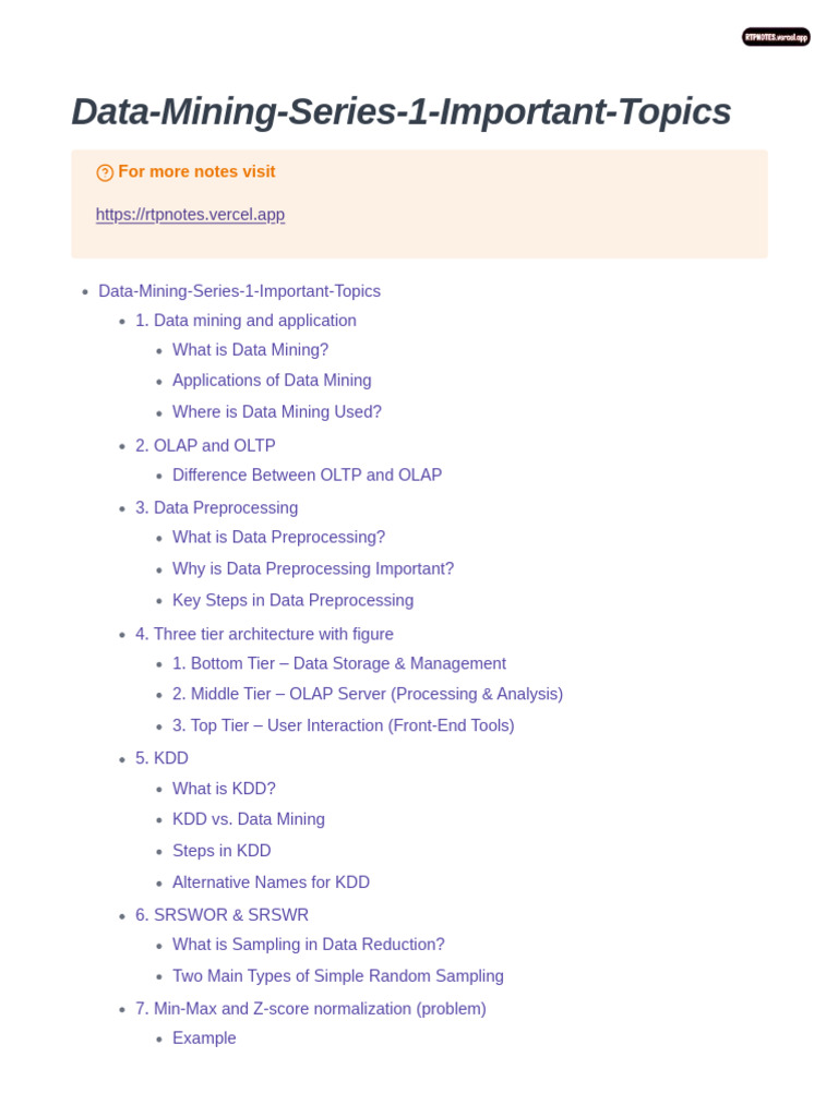 Data-Mining-Series-1-Important-Topics | PDF | Data Mining | Databases