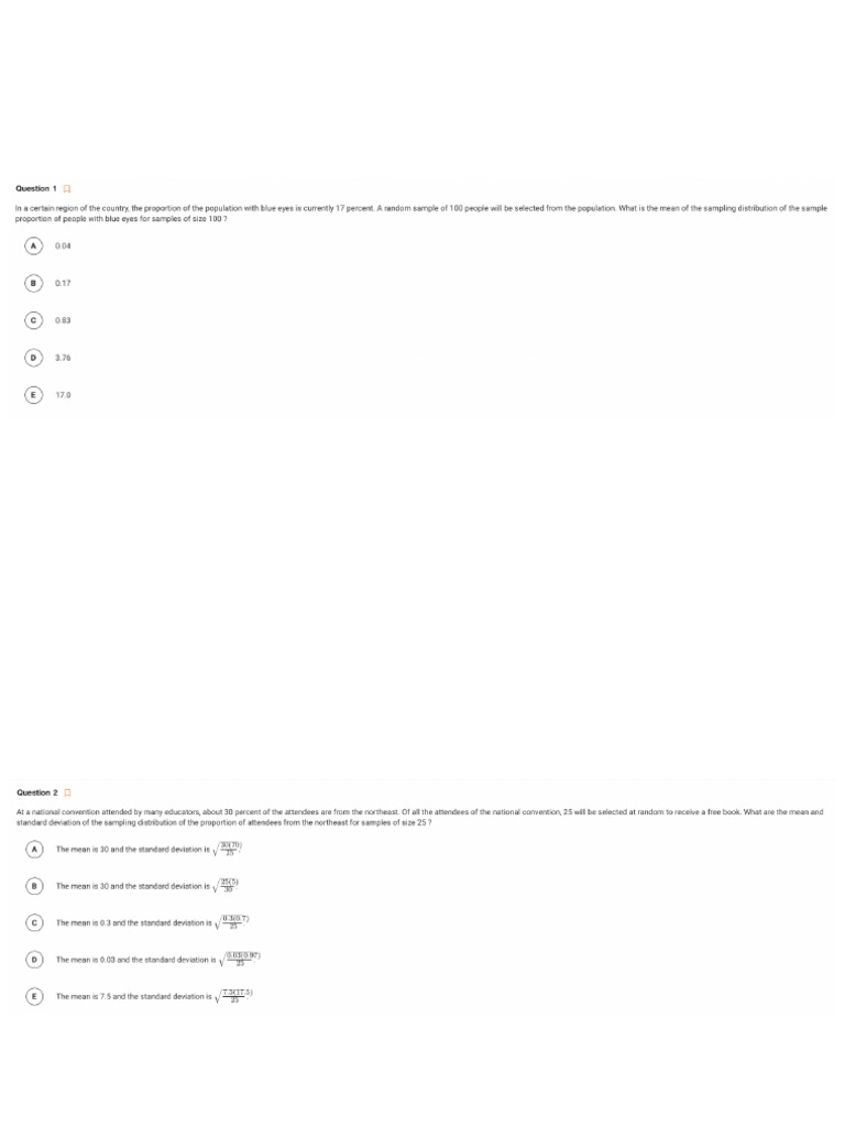 Sampling Distribution 2 - Proportions Multiple Choice | PDF