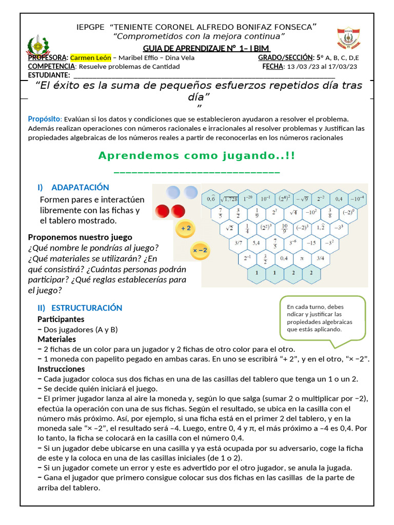Guia de Aprendizaje N 1. Aprendemos Como Jugando | PDF | Número Real ...