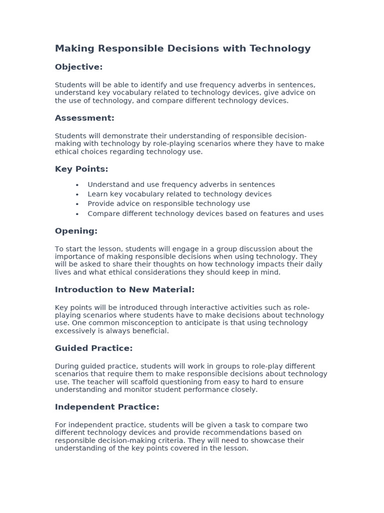 Responsible Technology Use in Education | PDF | Decision Making ...