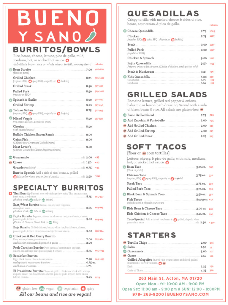 Acton Bueno Menu 2021 | PDF | Burrito | Food And Drink