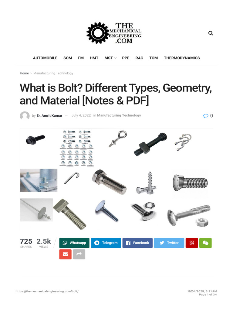 Types and Geometry of Bolts Explained | PDF | Screw | Stainless Steel