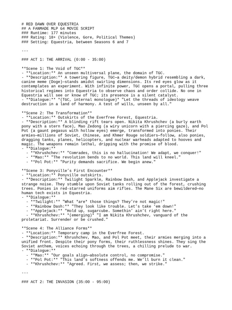 MLP G4 Fanmade Movie Script - Red Dawn Over Equestria | PDF | Mao Zedong