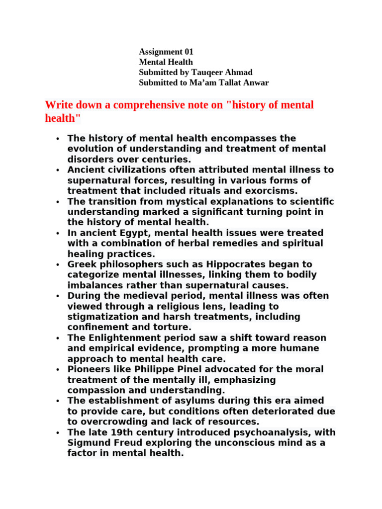 History of Mental Health Evolution | PDF