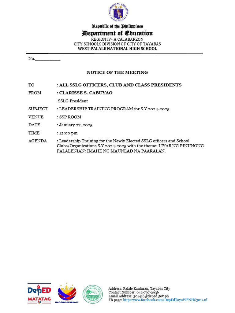Notice of The Meeting Leadership Training | PDF