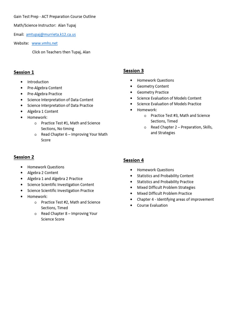 ACT Prep Course Outline | PDF | Triangle | Factorization