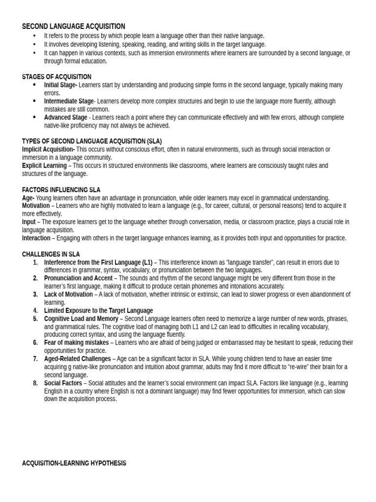 Second Language Acquisition | PDF | Second Language Acquisition | Language Acquisition