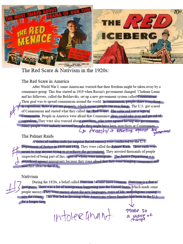 Red Scare & Nativism in the 1920s Reading_ Questions | PDF | Communism ...