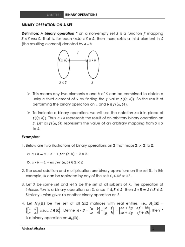 Understanding Binary Operations in Algebra | PDF | Integer | Set (Mathematics)