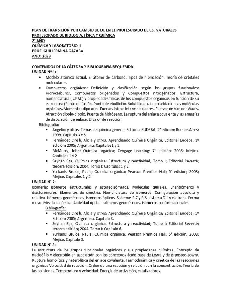 Programa de Quimica Con Ej de Final | PDF | Carbohidratos | Proteínas