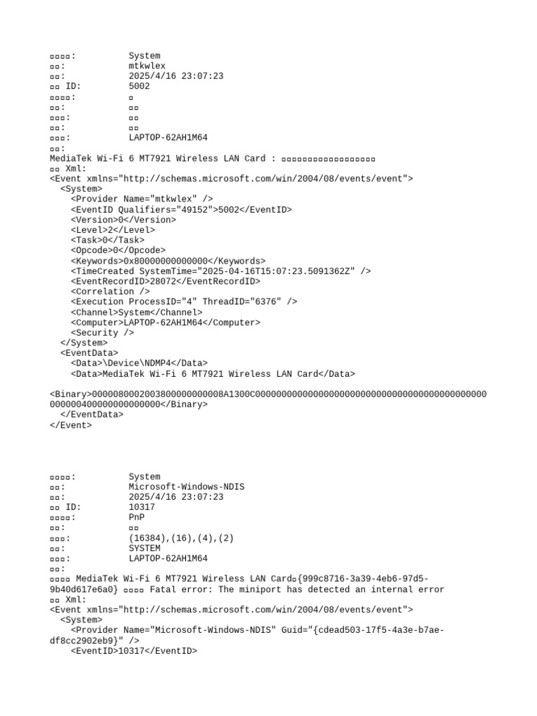 MediaTek MT7921 Wi-Fi Error Logs | PDF | Wi Fi | Wireless Lan