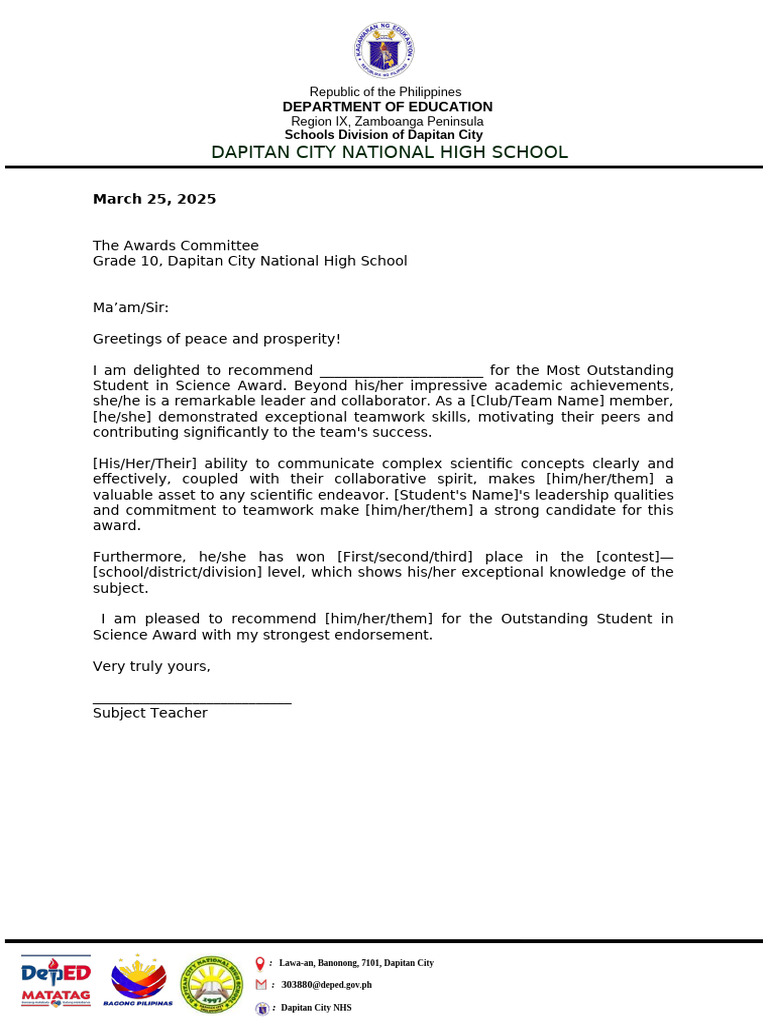 Letter of Commendation | PDF